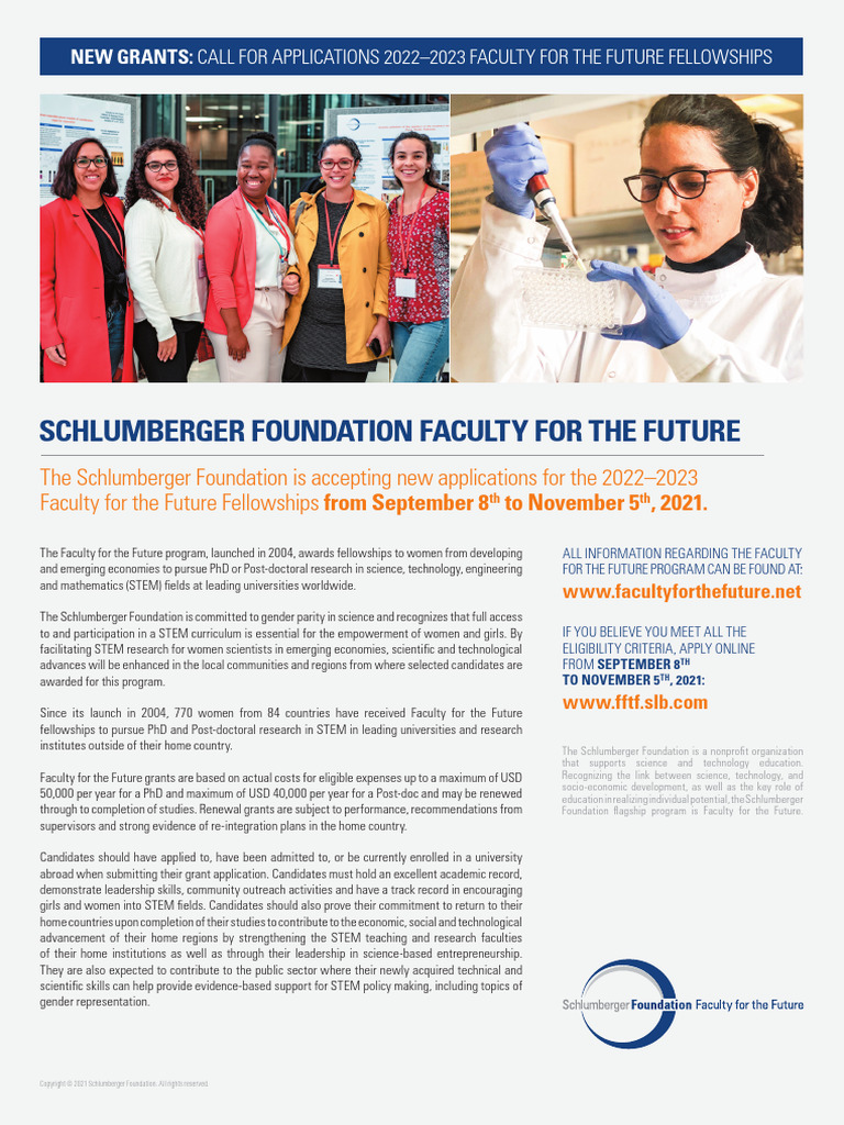Schlumberger Foundation Call For Applications 2022 2023 Faculty For The Future Fellowships ...