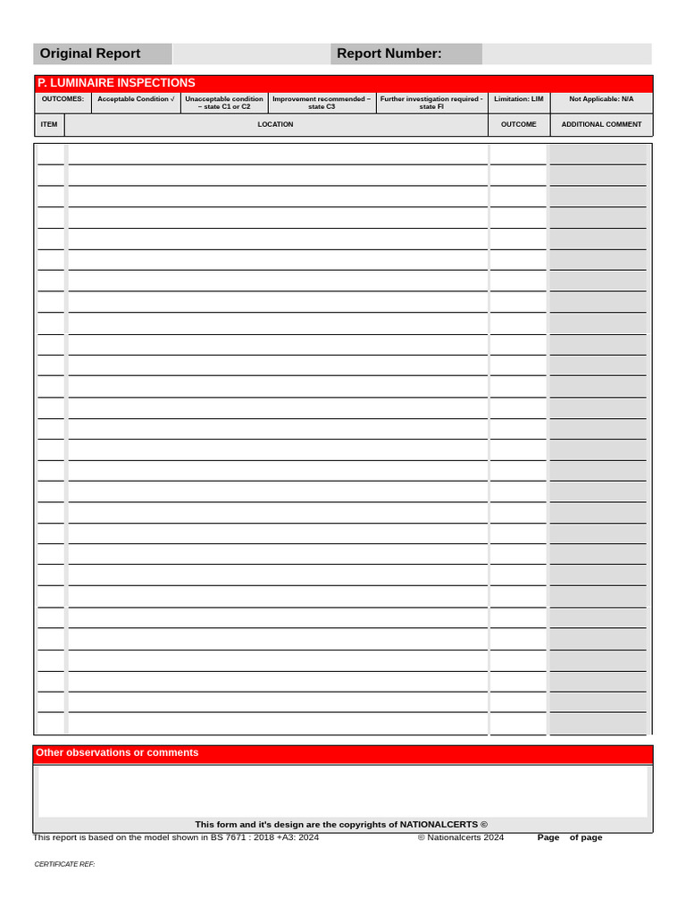 Eicr - Luminaire Inspections Sheet | PDF