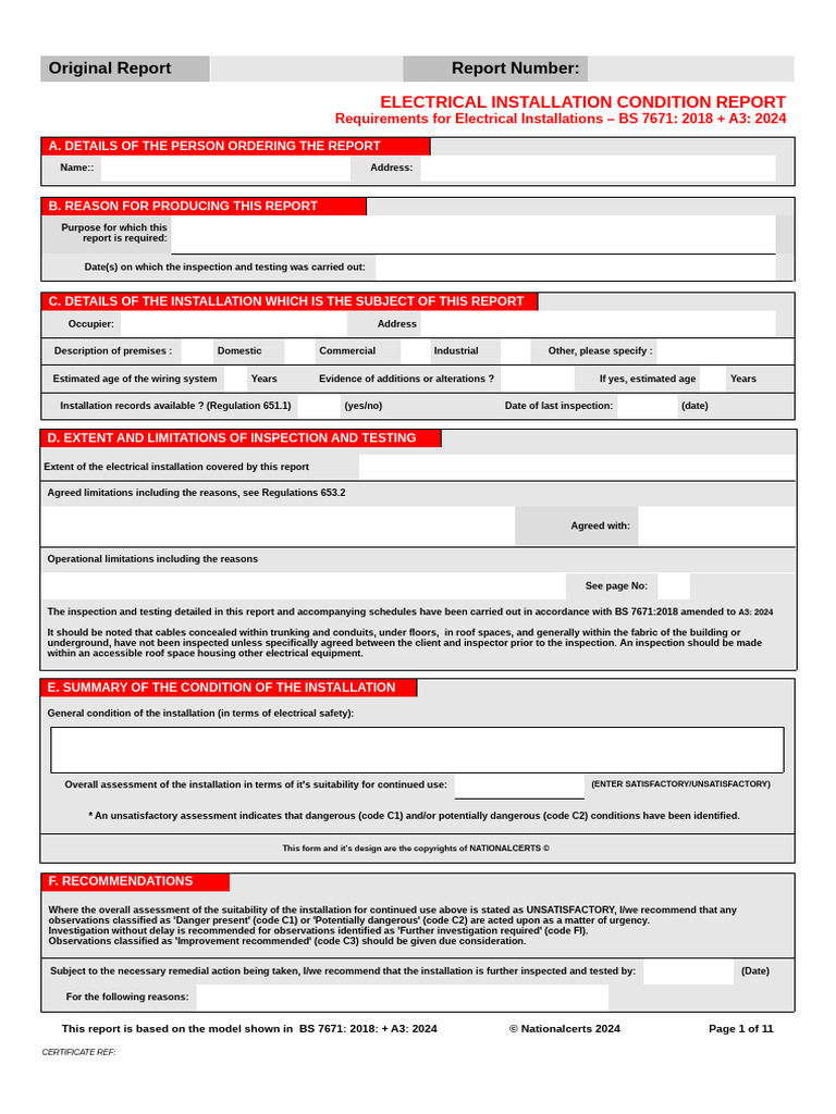 Eicr - Report With 2 Board Schedules | PDF | Electrical Wiring | Wire