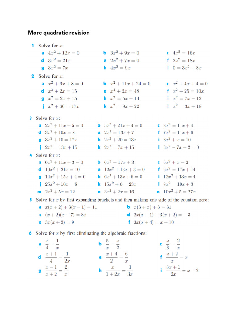 More Quadratic Equation Revision | PDF