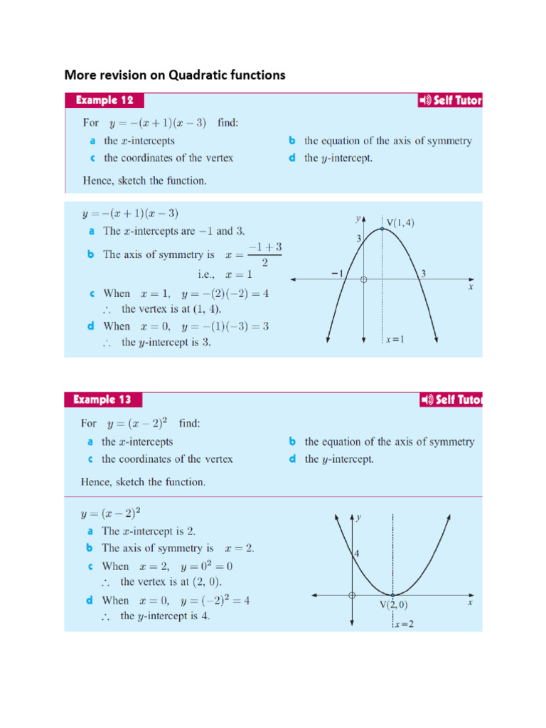 More Quadratic Functions | PDF