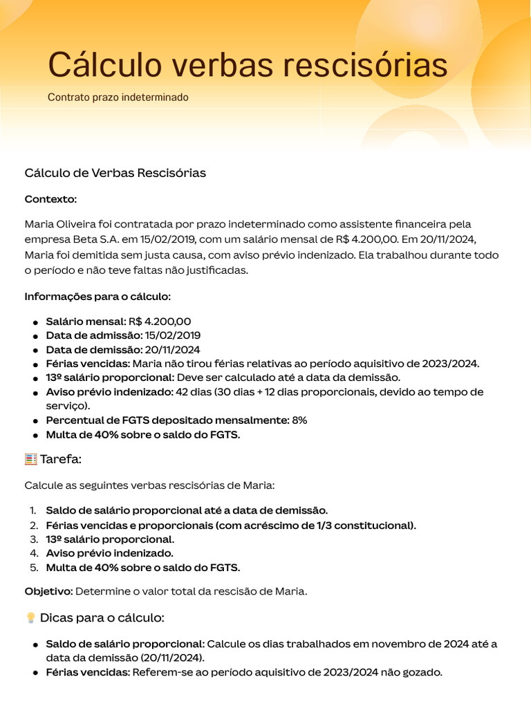 Cálculo de Verbas Rescisórias | PDF | Férias trabalhistas | Business
