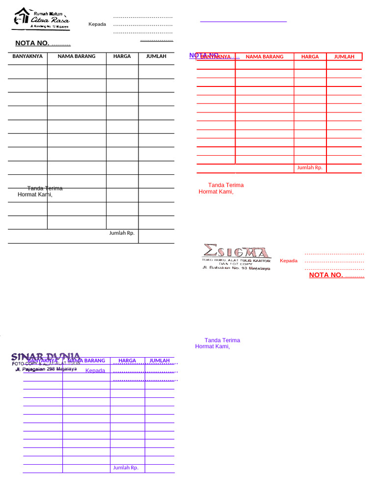 Nota Pembelian Barang dan Tanda Terima | PDF