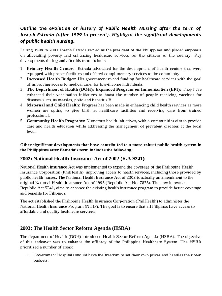 Evolution of Public Health Nursing | PDF | Universal Health Care ...