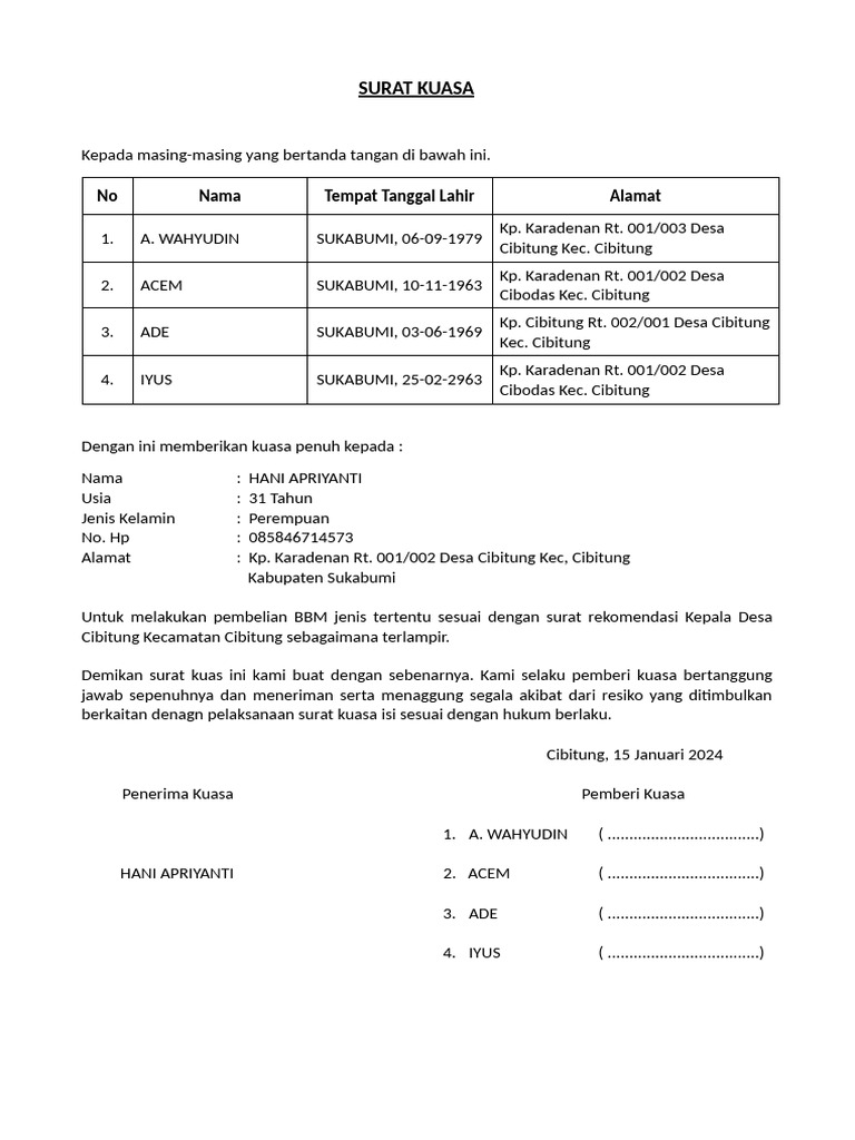 Surat Kuasa BBM | PDF