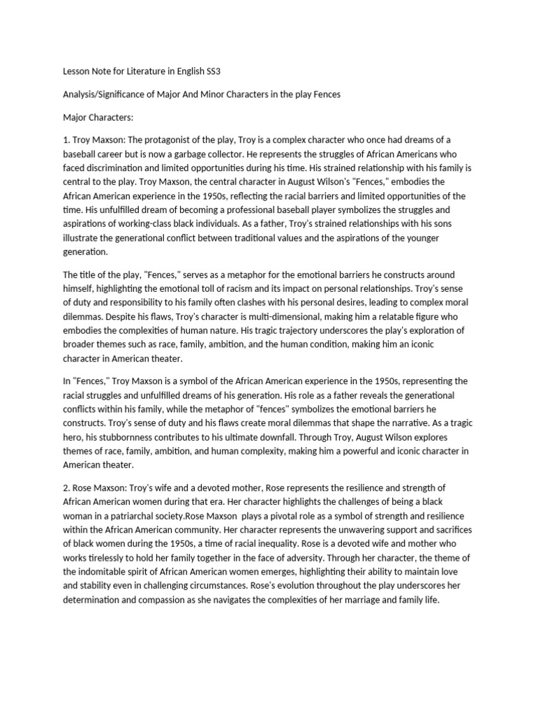 Lesson Note for-WPS Office | PDF | Fences (Play) | Social Psychology