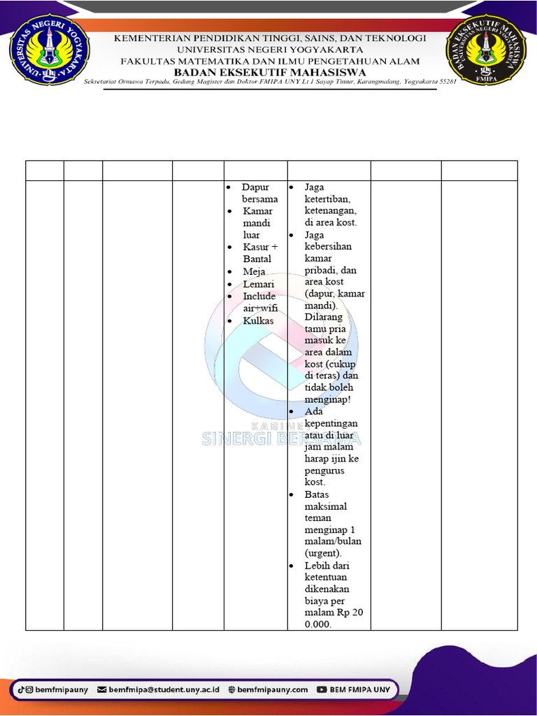Info Kos Bem Fmipa Uny 2025 | PDF