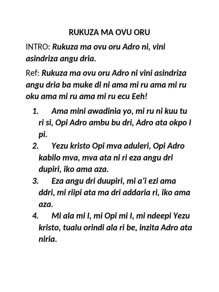 Rukuza Ma Ovu Oru Lyrrics | PDF