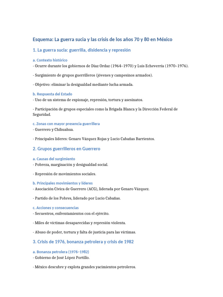 Esquema Guerra Sucia y Crisis 70s 80s | PDF