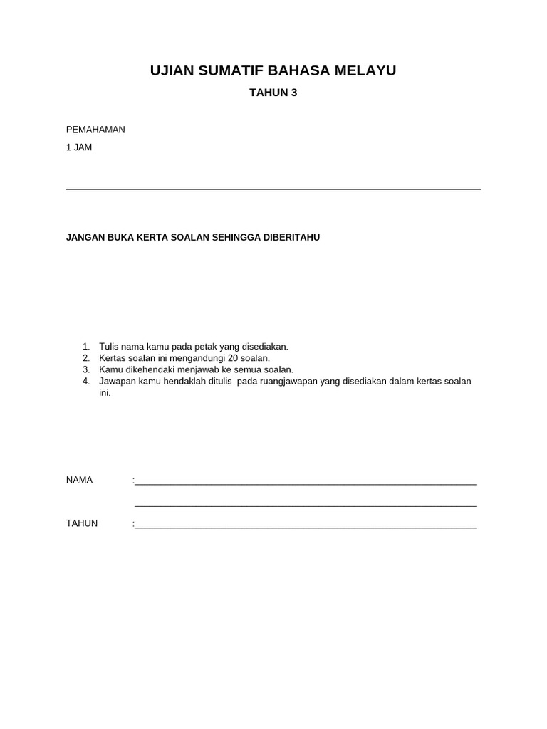 Ujian Sumatif Bahasa Melayu | PDF