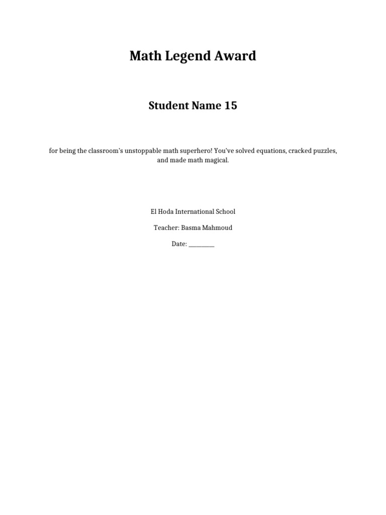 Math Legend Award Certificate | PDF