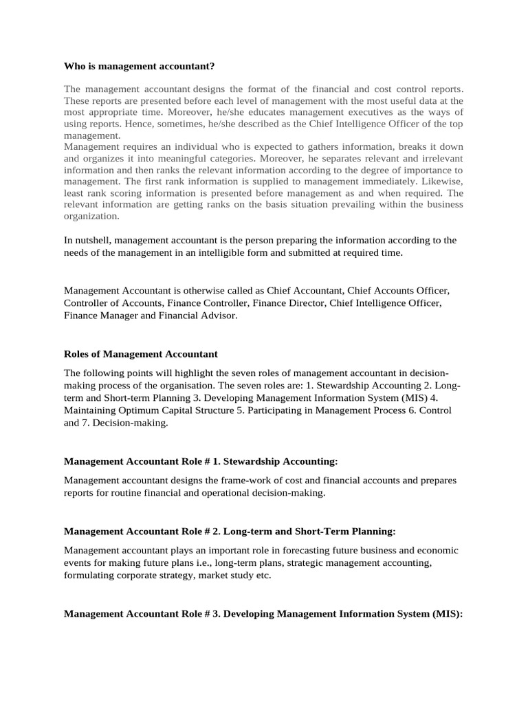 Role of Management Accountant | PDF | Management Accounting | Capital ...