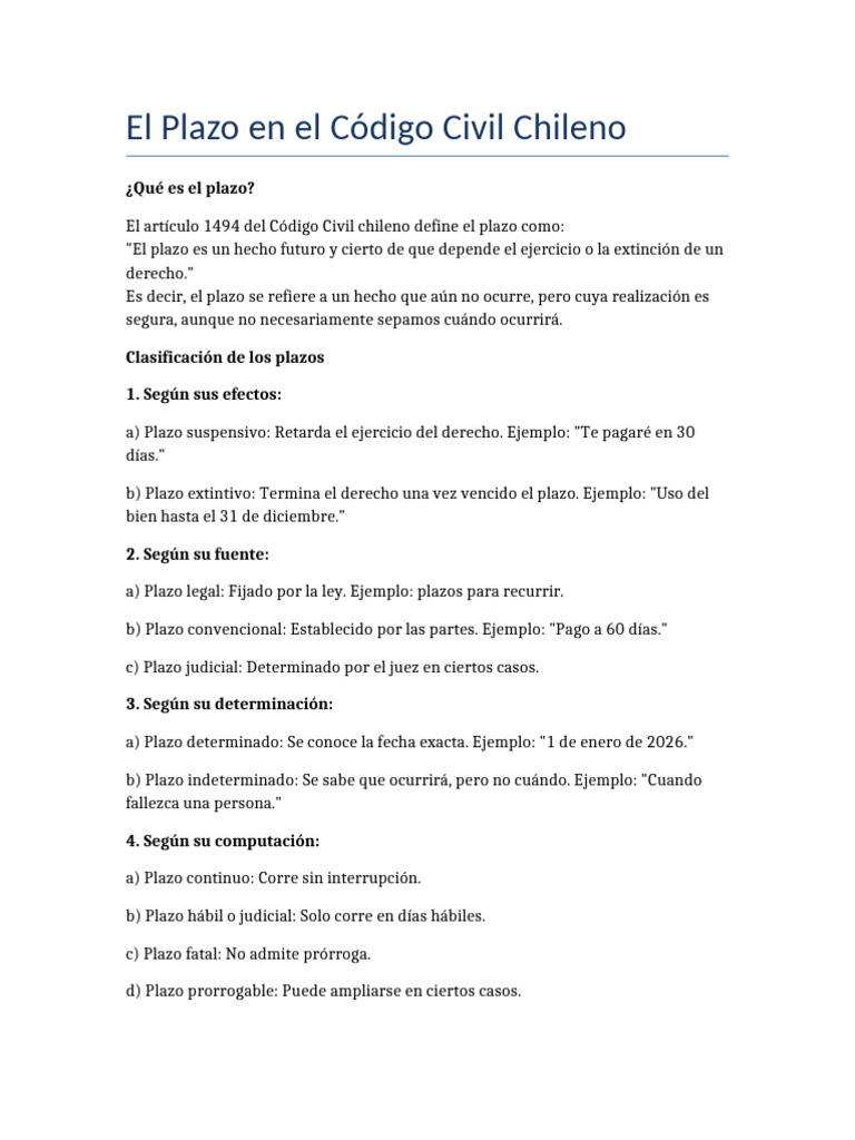 Plazo Codigo Civil Chileno | PDF