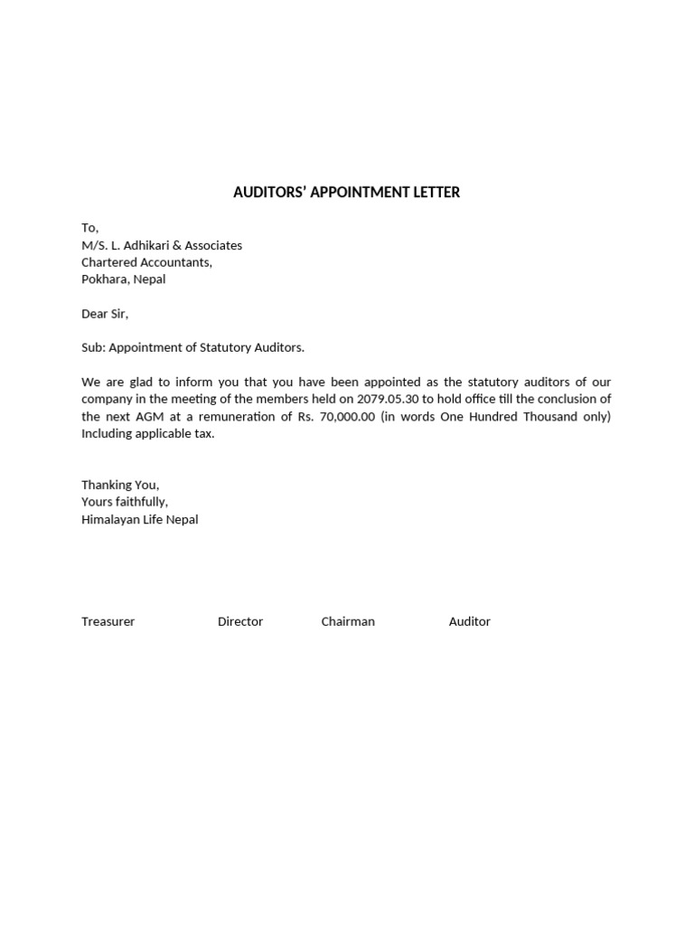 Auditors Appointment Letter | PDF