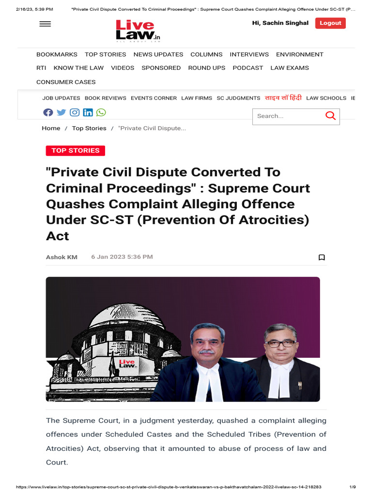 Private Civil Dispute Converted To Criminal Proceedings - Supreme Court ...