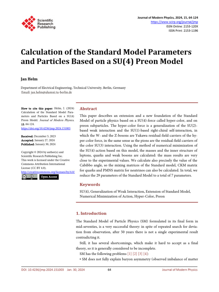 SU(4) Preon Model for Standard Model | PDF | Standard Model ...