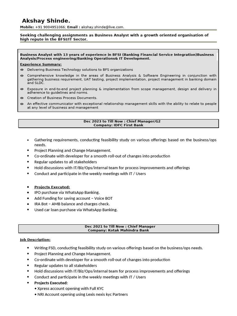 Business Analyst Resume - BFSI Sector Expert | PDF | Banks | Online Banking