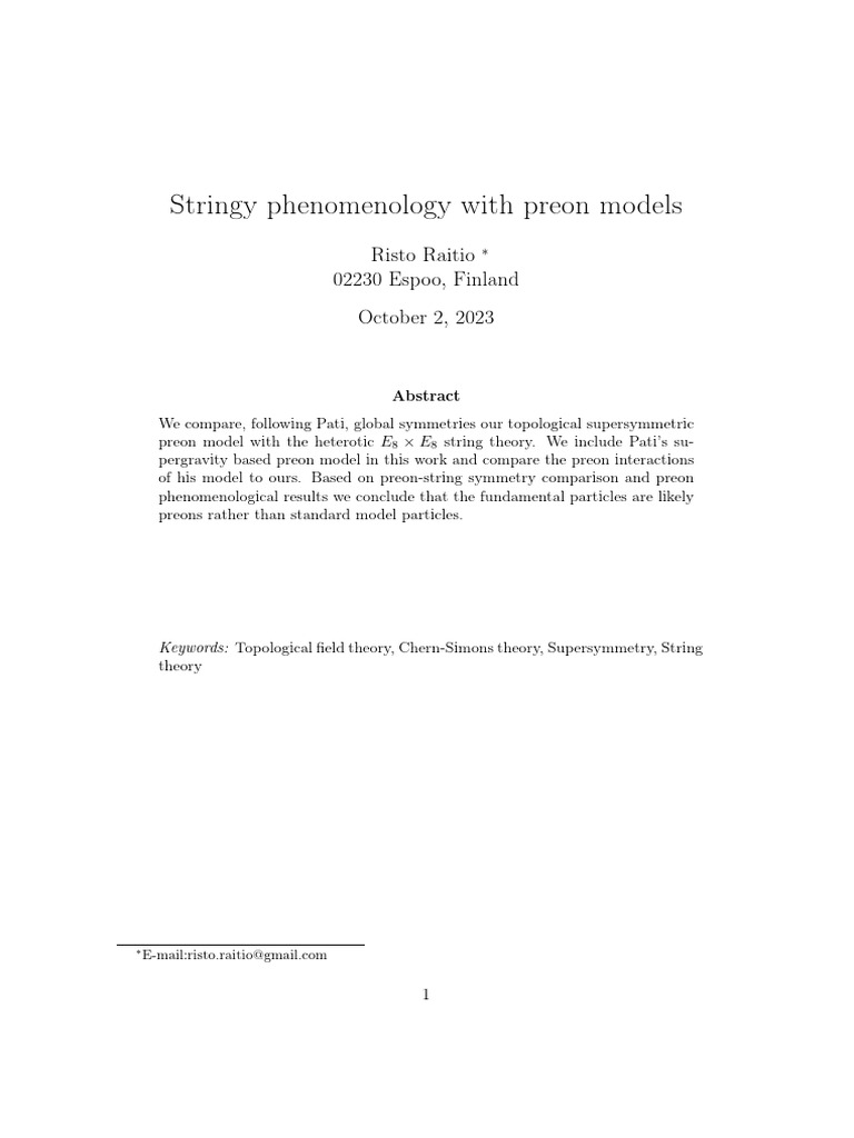 Stringy Phenomenology With Preon Models | PDF | Elementary Particle | String Theory