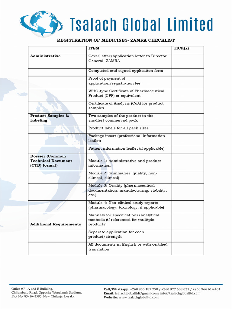 ZAMRA Checklist For Registration | PDF
