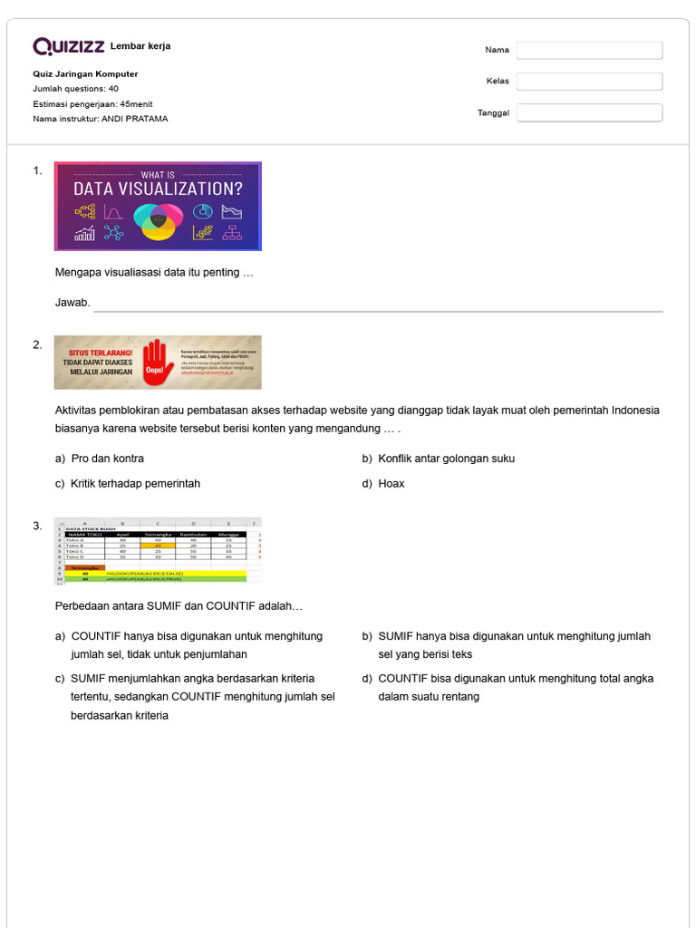 Quiz Jaringan Komputer - Quizizz | PDF