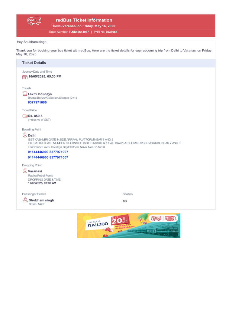 Redbus Ticket Information | PDF