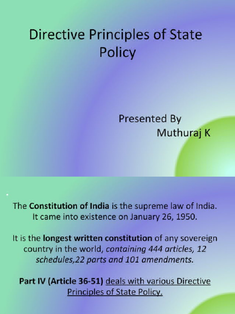 Directive Principles of State Policy | PDF