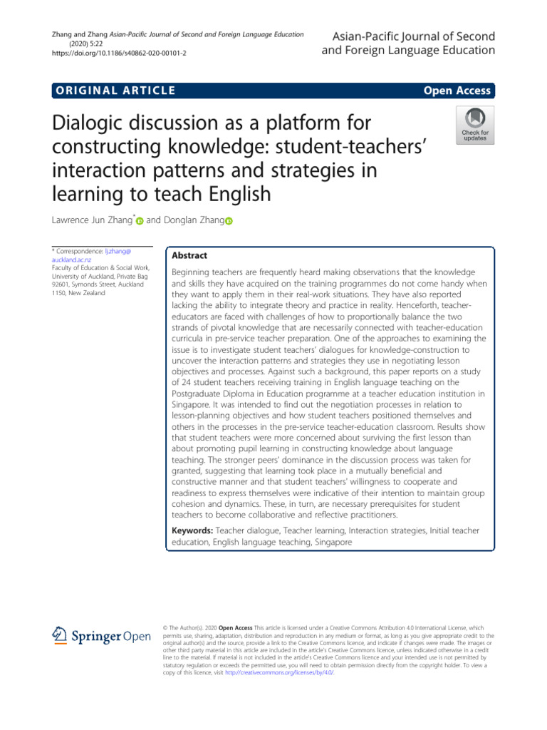 Dialogic Discussion As A Platform For Constructing Knowledge Student-Teachers' Interaction ...