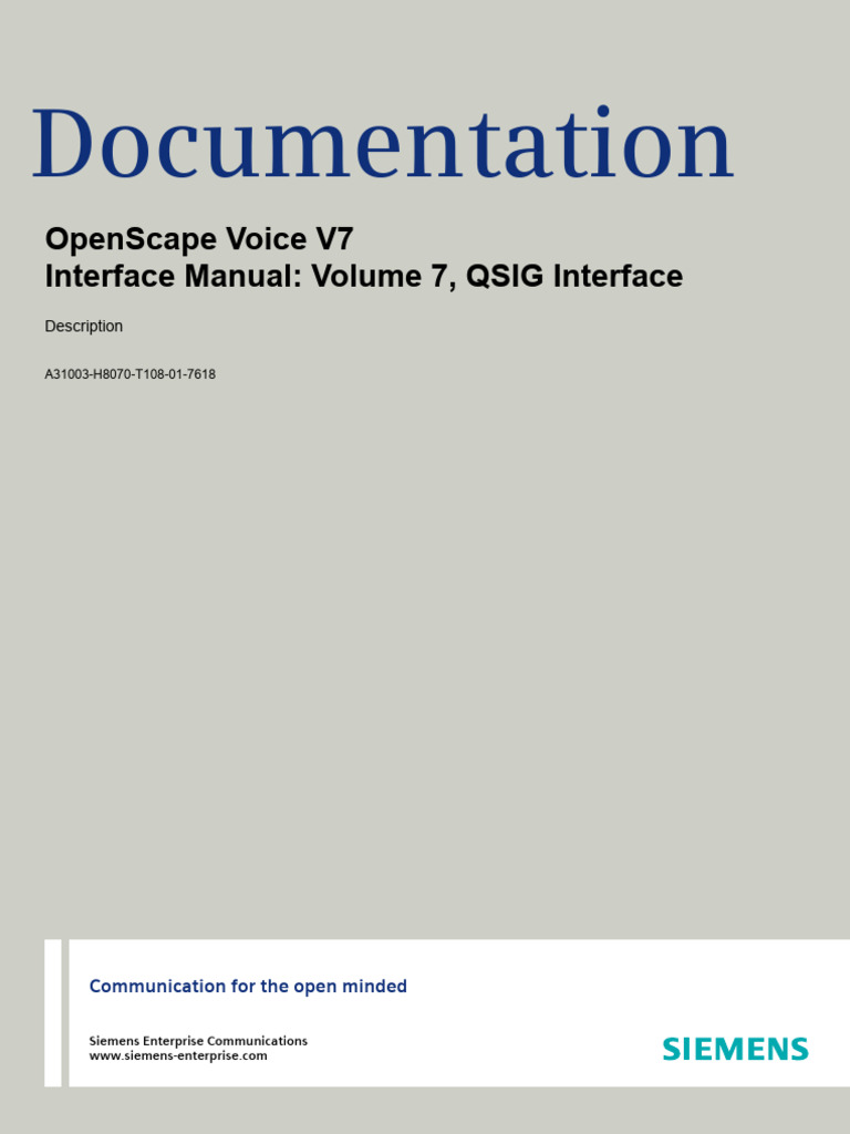 OpenScape Voice V7, Interface Manual - Volume 7, QSIG Interface, Description, Issue 1 - Addfiles ...