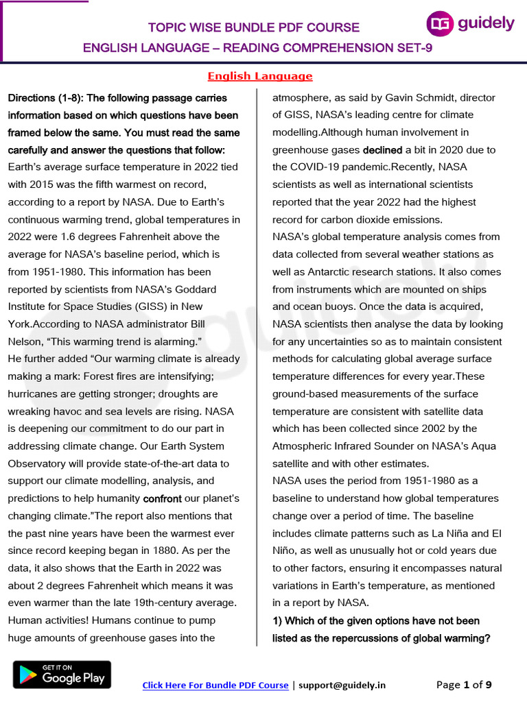 Reading Comprehension Set - 9 (Prelims) | PDF | Climate Change ...