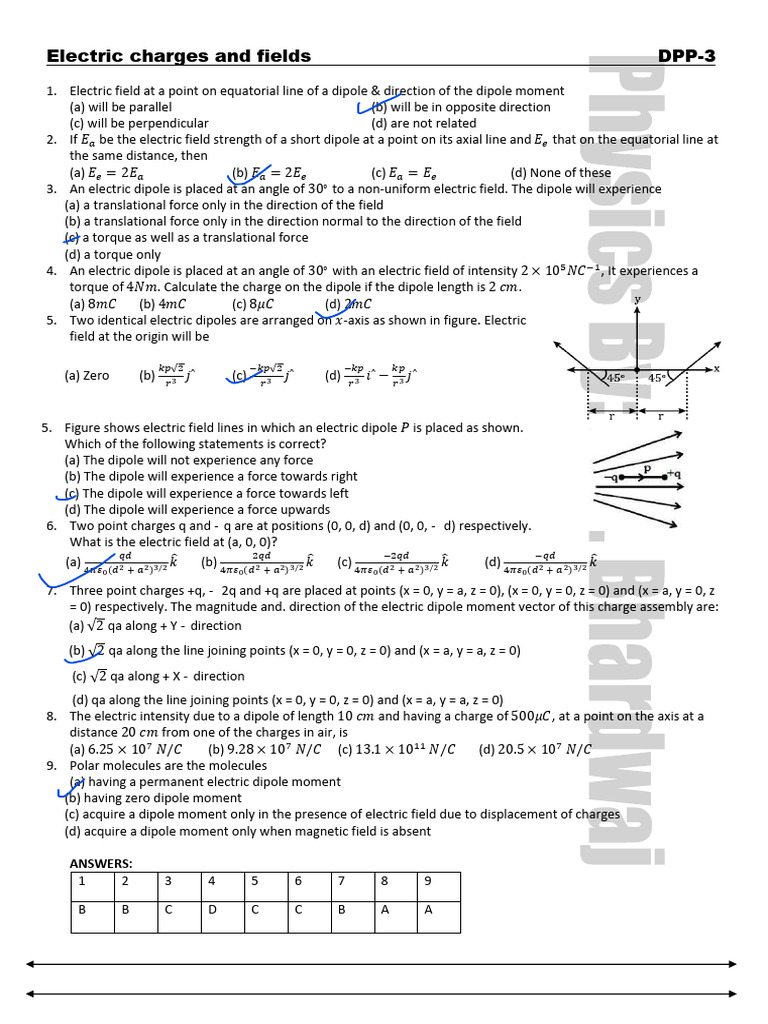 Electric Charges and Fields - DPP-3 | PDF | Dipole | Physical Quantities