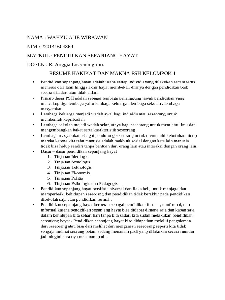 Resume Hakikat PSH Kel1 Wahyu A4a | PDF