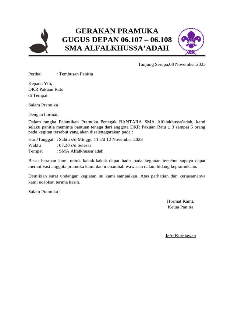 Surat Tembusan Pelantikan Pramuka | PDF