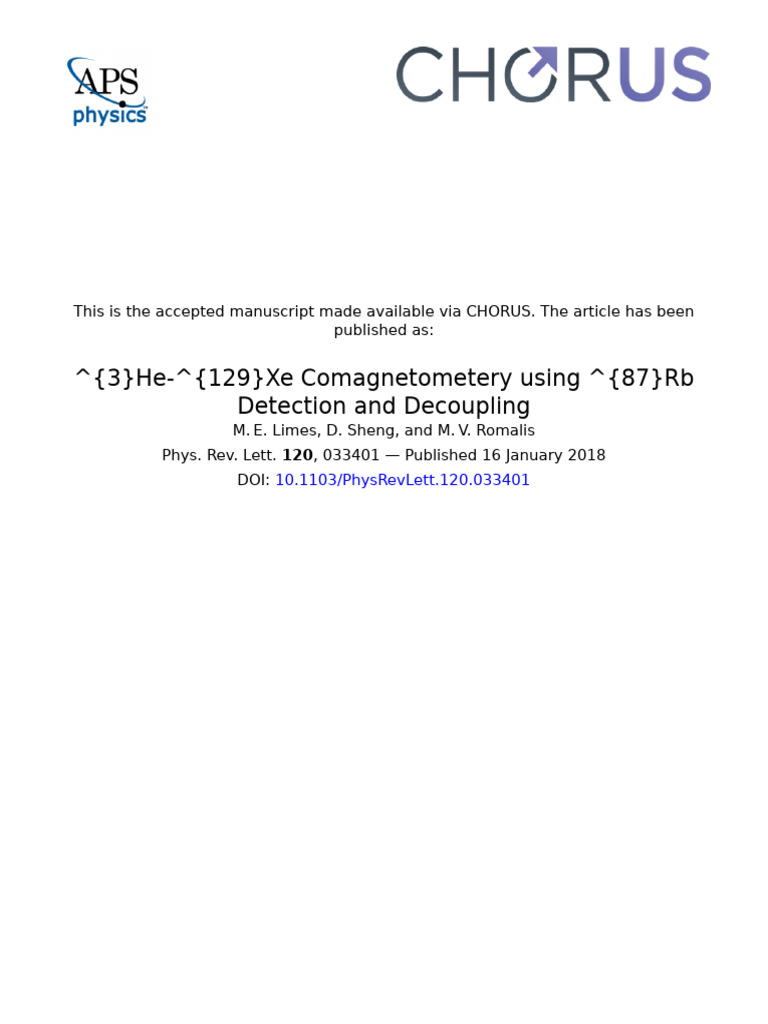 3He-129Xe Comagnetometery Using 87Rb Detection and Decoupling | PDF ...