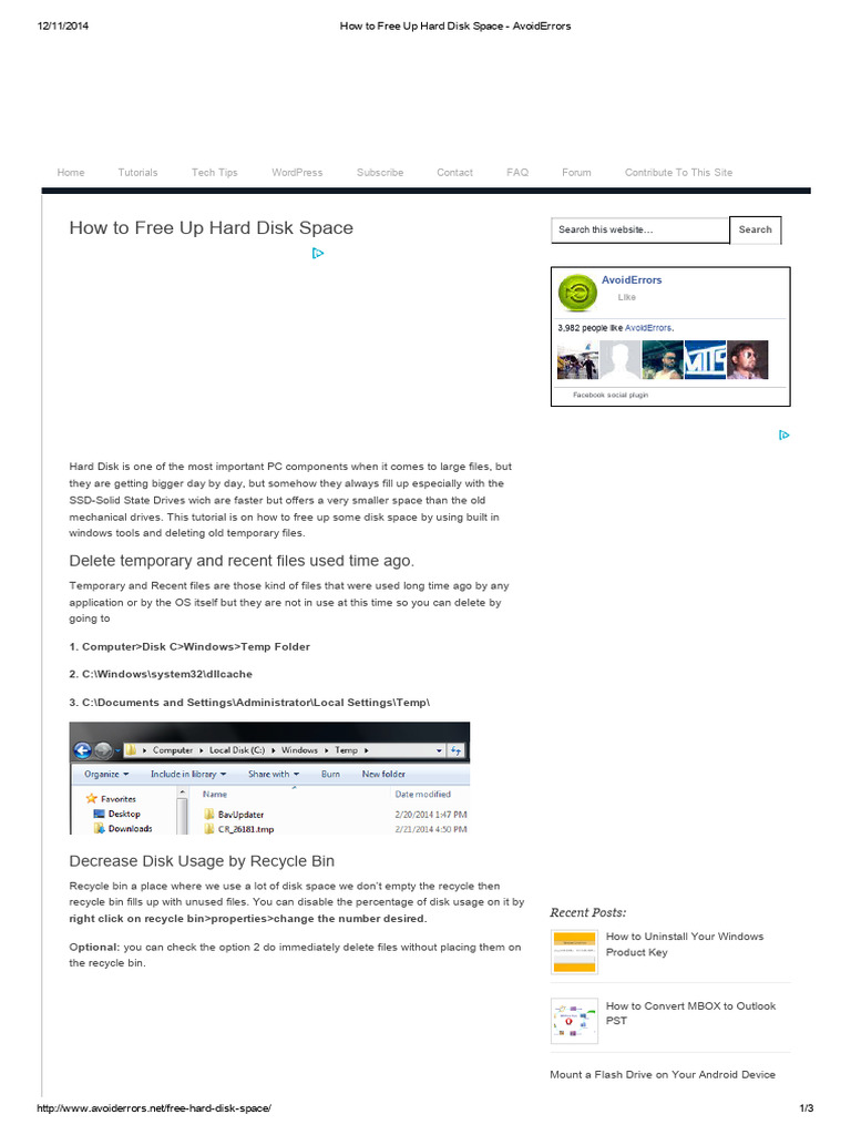 How To Free Up Hard Disk Space - AvoidErrors | PDF | Computer File ...