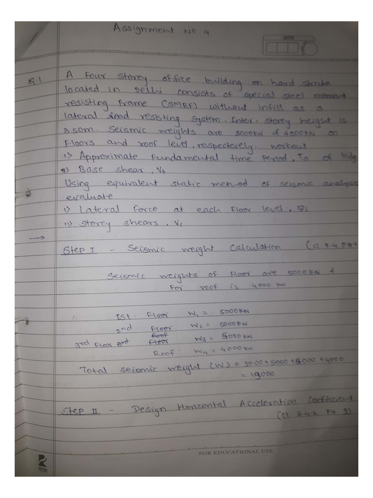 Earthquake Engineering Handwritten Solved Nummerical Notes | PDF