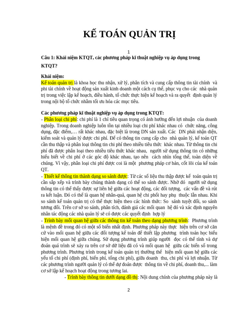 Đề cương KTQT tự làm | PDF