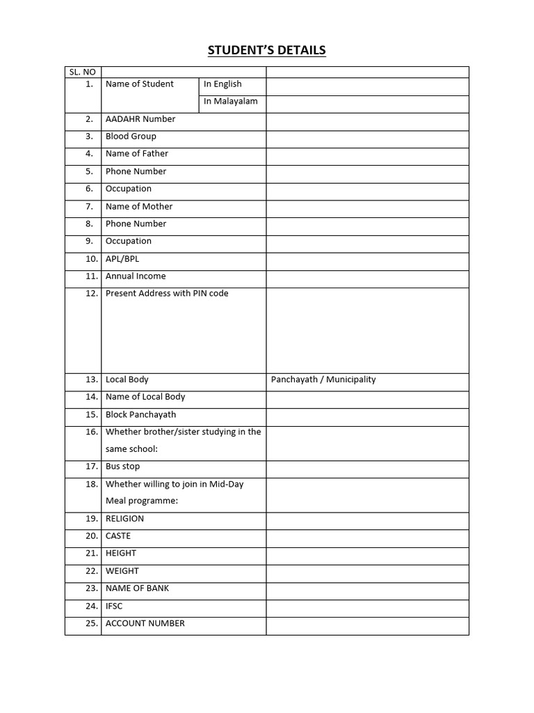 Student Details 2024 25 | PDF