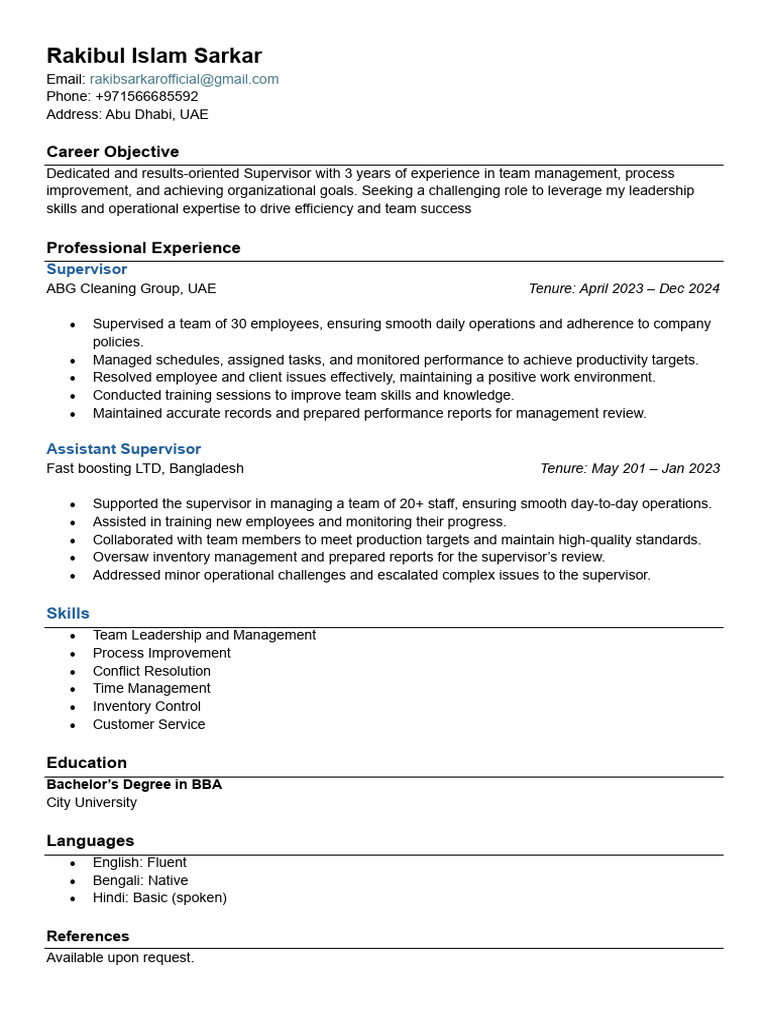 00 Supervisor CV | PDF