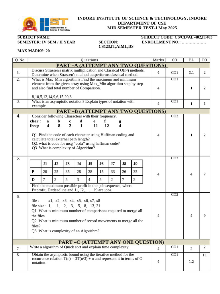 Ada Mst1 Paper All Cse and Allied | PDF | Computer Programming | Theoretical Computer Science