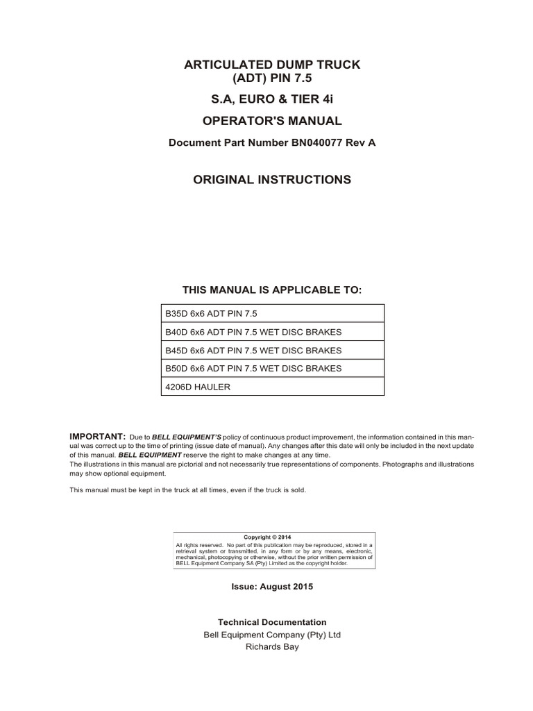 Operator Manual for ADT 7.5 Series | PDF | Vehicles | Vehicle Technology