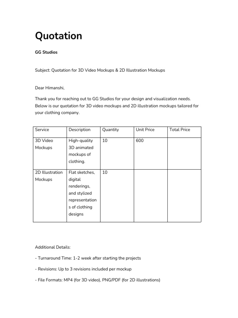 Quotation GG Studios | PDF