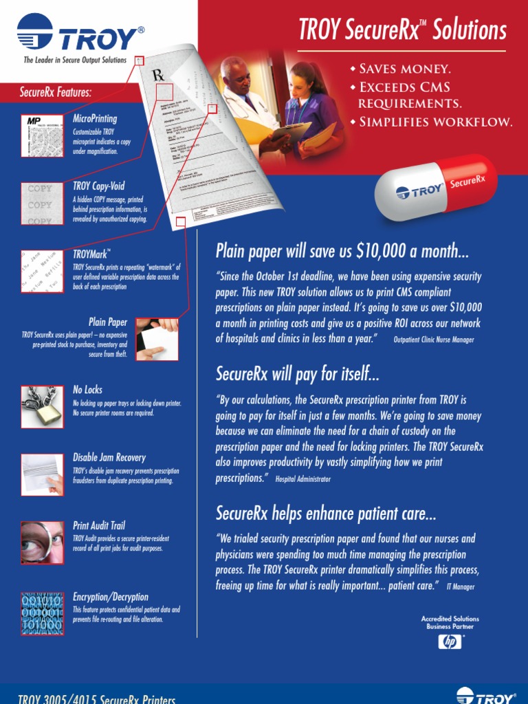 TROY SecureRx Printer Datasheet | PDF | Printer (Computing) | Medical ...