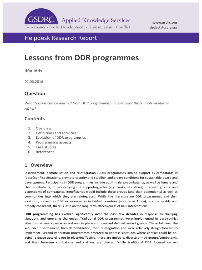 Lessons From DDR Programmes | PDF