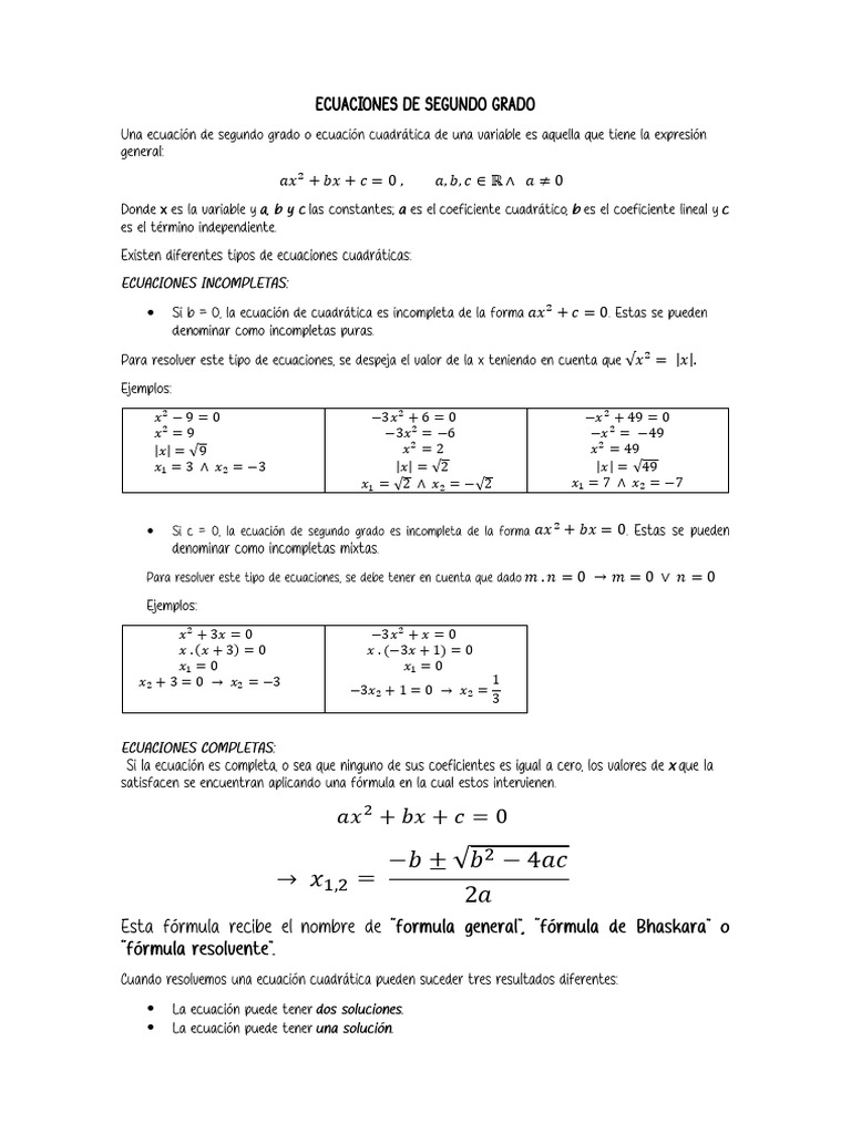 Ecuaci-Nes de Segundo Grado | PDF