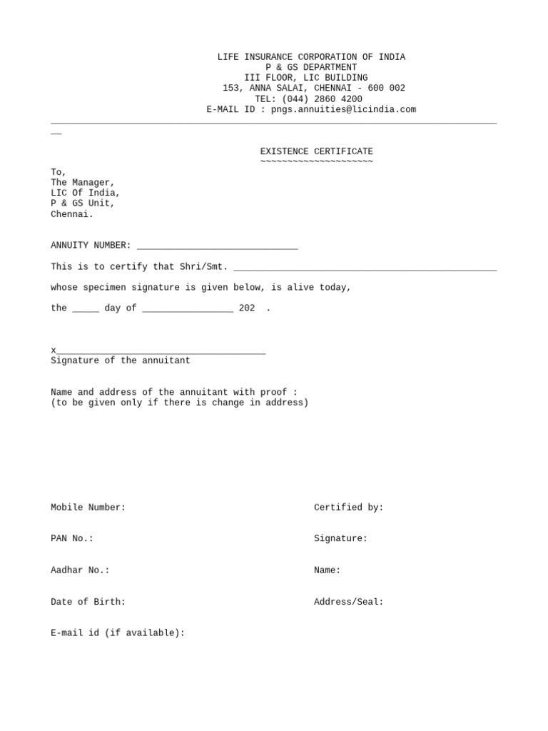 Existence Certificate Format New | PDF