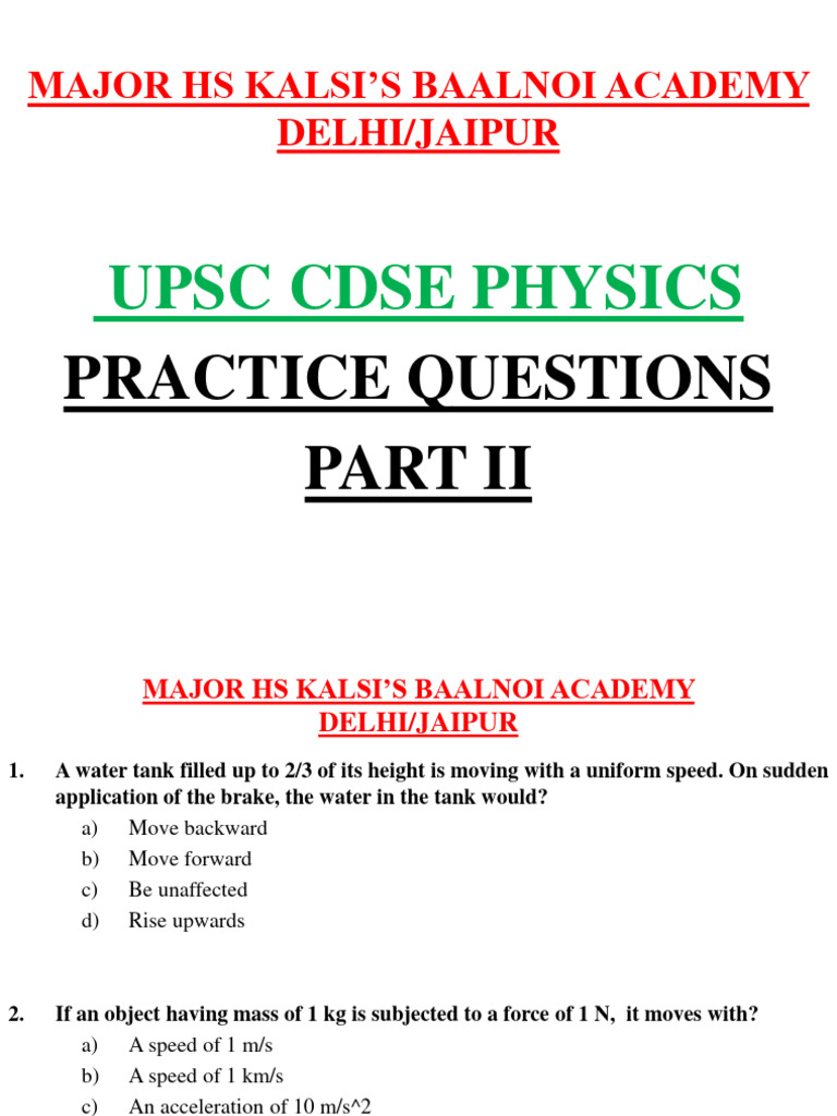011) Physics CDS Practice Ques PT 2pdf | PDF | Classical Mechanics | Mechanics