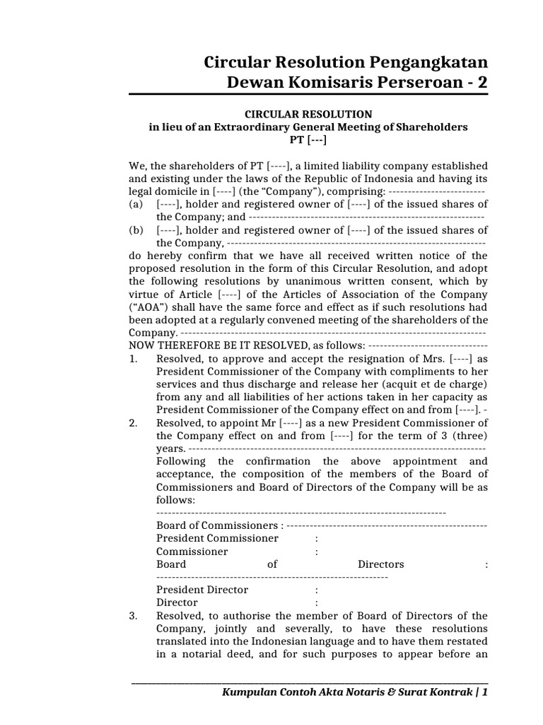 Circular Resolution Perubahan Dewan Komisaris Perseroan - 2 | PDF ...