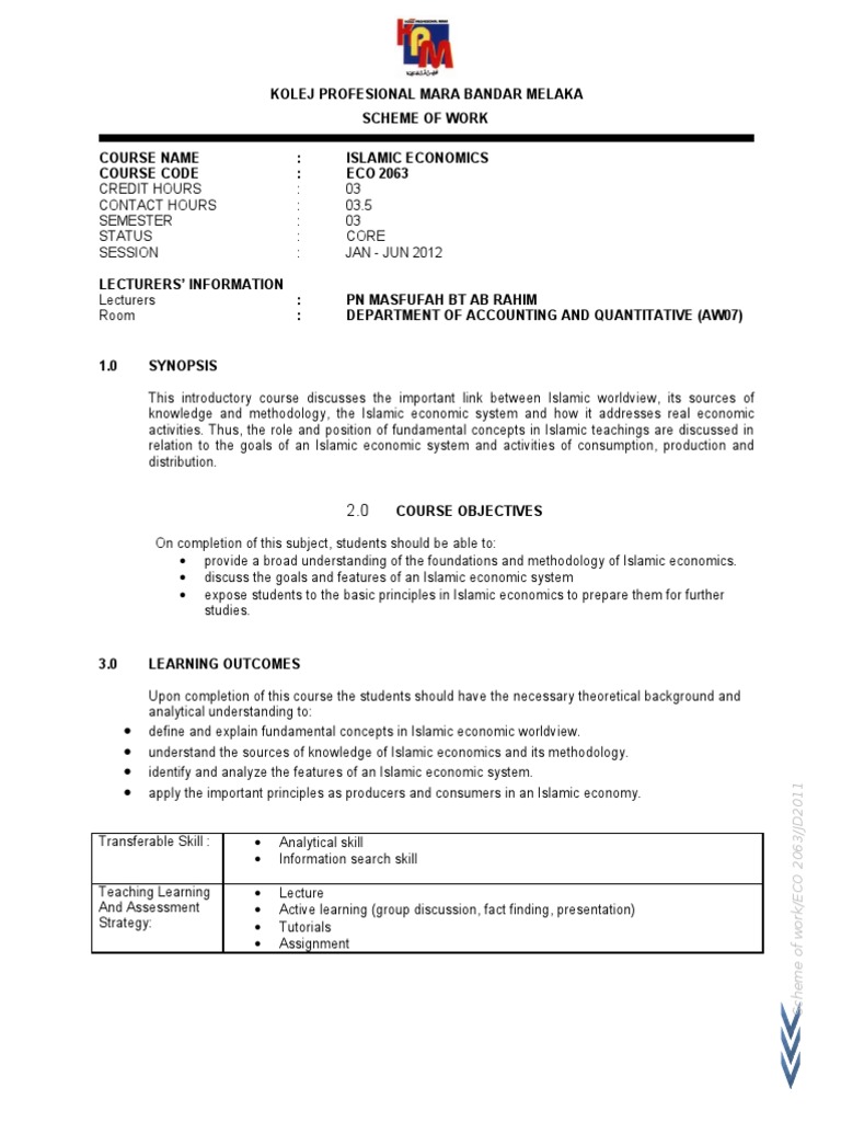 ECO2063 Scheme of Work | PDF | Economic System | Economics