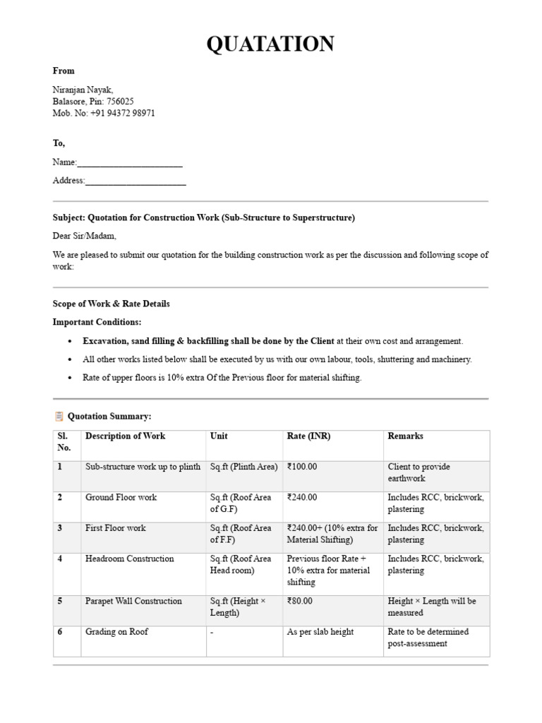 Quatation For Niranjan Babu | PDF