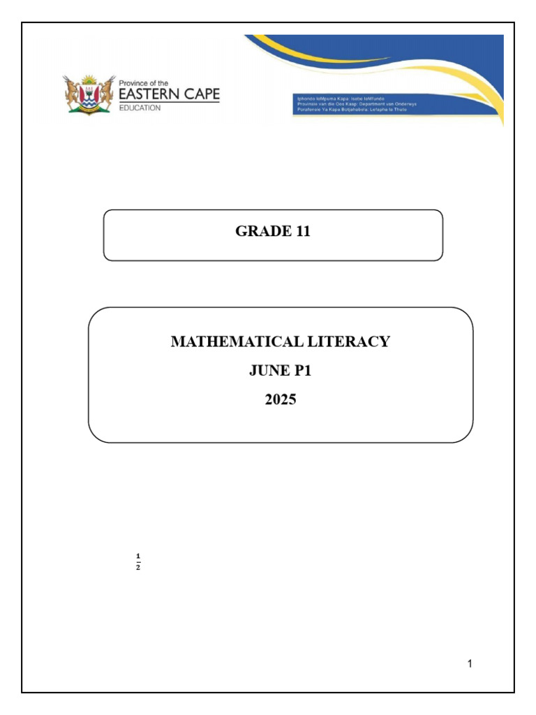 Mathematical Literacy Grade 11 Paper 1 June 2025 | PDF